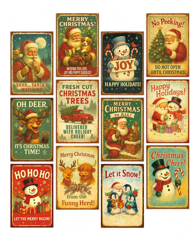 12pcs Cheerful Christmas Postcards Set – Holiday Designs With Santa ...